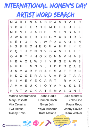 International Women's Day Artist Word Search | Teaching Resources