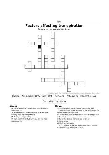GCSE biology crosswords NEW specification Chapter 4 Organising animals ...