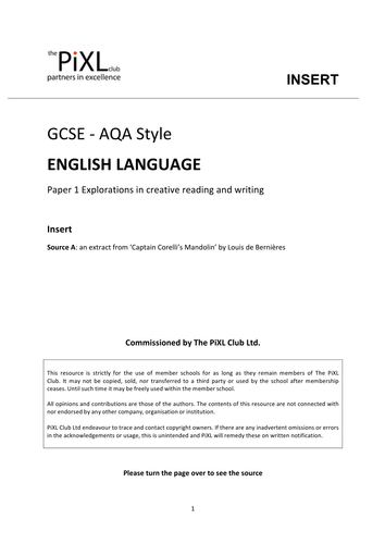 NEW AQA Language Reading Paper 1- Q1-Q5 | Teaching Resources
