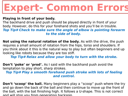 GCSE PE: Table Tennis Scheme of Work | Teaching Resources