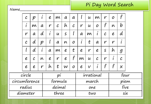 Pi Day Word Search | Teaching Resources