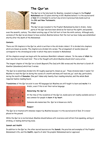 KS3 Lesson and Resources The Qur'an Introduction Bundle | Teaching ...