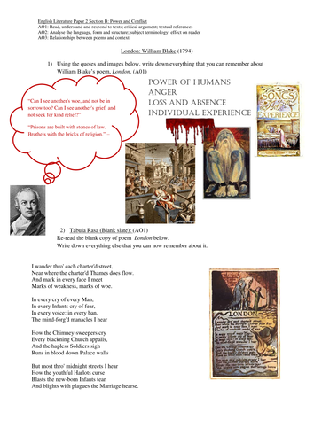London by William Blake: Revision Resource: AQA English Literature ...