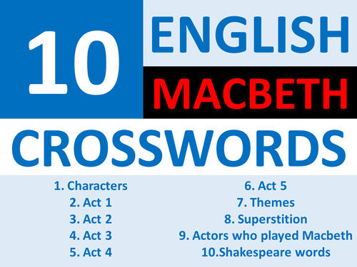 10 Crosswords Macbeth Shakespeare English Keyword Starters Crossword ...