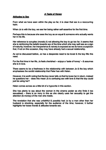 Shelagh Delaney's 'A Taste of Honey' Act 1, Scene 2 | Teaching Resources