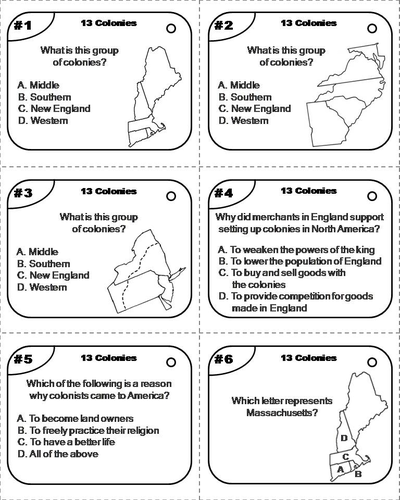 13 Colonies Task Cards | Teaching Resources