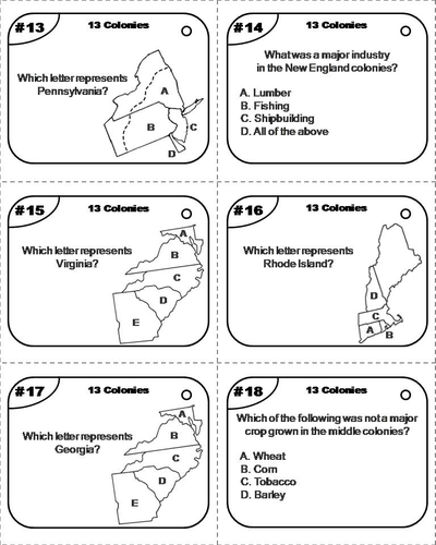 13 Colonies Task Cards | Teaching Resources