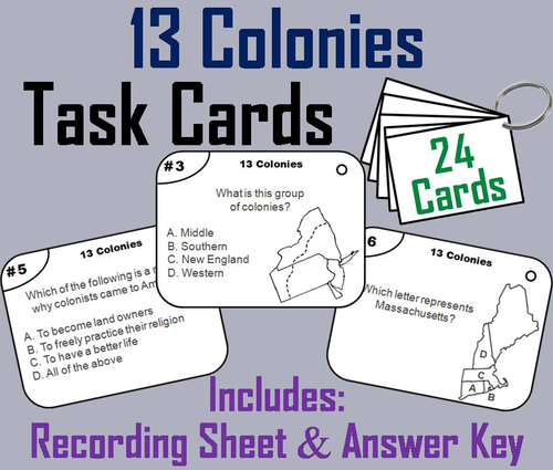 13 Colonies Task Cards | Teaching Resources