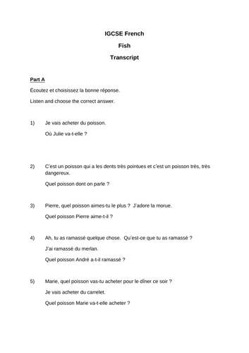 IGCSE French: Food and Drink (Part 4): Fish | Teaching Resources