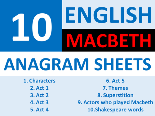 10 Anagram Sheets Macbeth Shakespeare English Keyword Starters Anagram ...