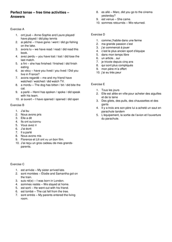 Reading and Grammar - Mon temps libre - the perfect tense | Teaching ...