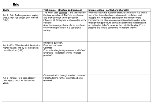 'An Inspector Calls' Revision: 3 lessons and key quotes homework ...