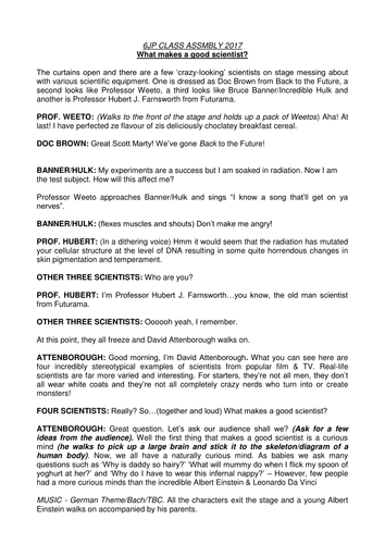 Science Week Play Script Class Assembly What Makes a Good Scientist ...