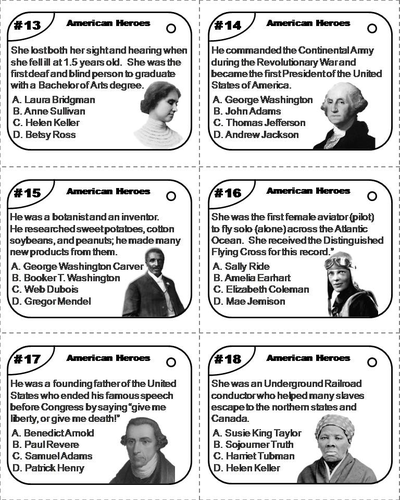 American Heroes Task Cards | Teaching Resources