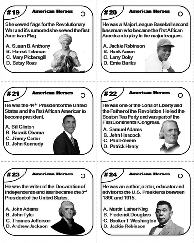 American Heroes Task Cards | Teaching Resources