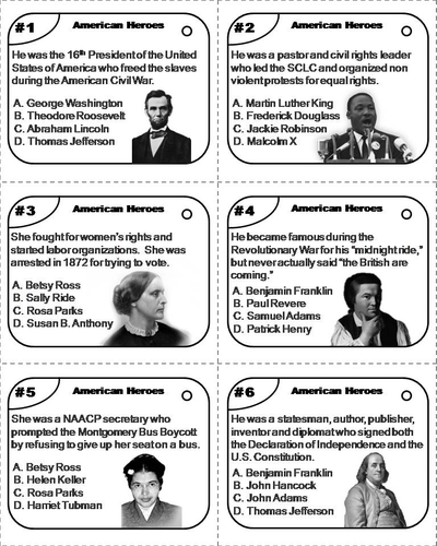 American Heroes Task Cards | Teaching Resources