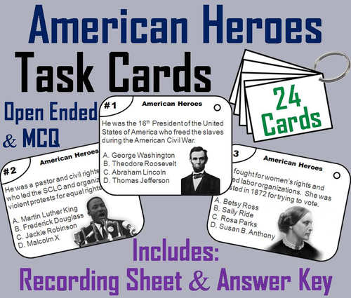American Heroes Task Cards and Activities Bundle | Teaching Resources