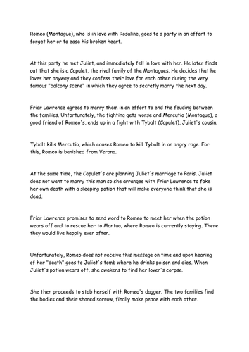 Plot and character lesson Romeo and Juliet | Teaching Resources