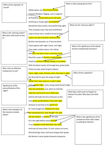 Romeo and Juliet - Act 3 scene 2 soliloquy | Teaching Resources