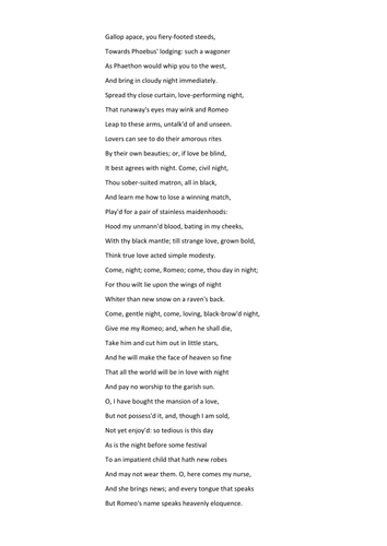 Romeo and Juliet - Act 3 scene 2 soliloquy | Teaching Resources