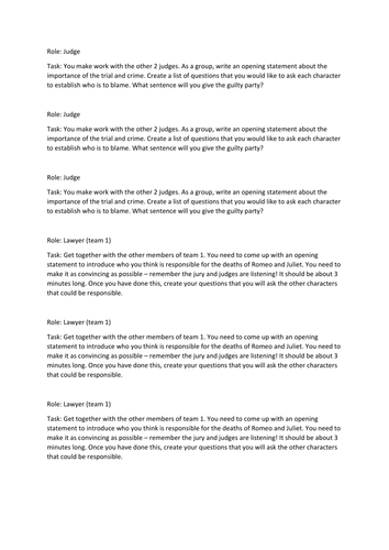 Romeo and Juliet trial - Who is to blame?? | Teaching Resources