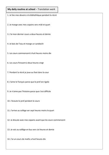 KS3 French - Sentence builder on schoolday + vocabulary consolidation ...