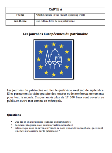 Le Patrimoine- Stimulus cards with model answers+ audio- AS FRENCH ...