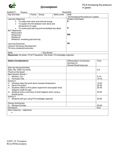 GCSE Physics - Increasing pressure in gases lesson plan, presentation ...