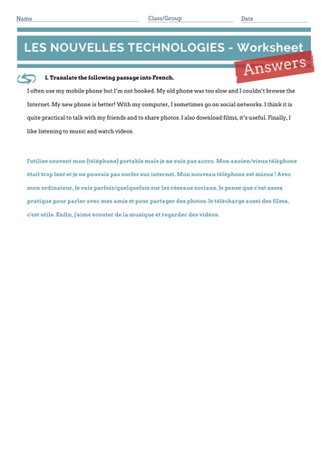 GCSE French revision 'Les nouvelles technologies' | Teaching Resources