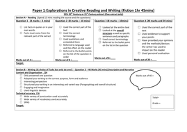 AQA Language Paper 1 & 2 Feedback Form | Teaching Resources