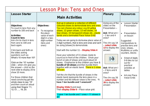 Place Value: Tens and Ones/Units, Presentations, Lesson Plan, Practical ...