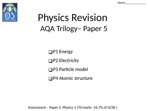 AQA Trilogy revision booklet P1-4 | Teaching Resources