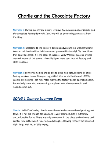 Charlie and the Chocolate Factory Assembly Script with music | Teaching ...