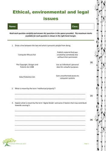 Ethical Environmental and Legal Issues Test | Teaching Resources