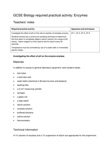BL2.3 Required Practical Enzymes | Teaching Resources