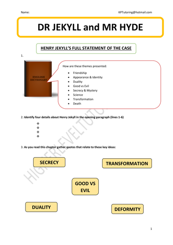English Literature - 19TH CENTURY NOVEL : Stevenson - DR JEKYLL & MR ...