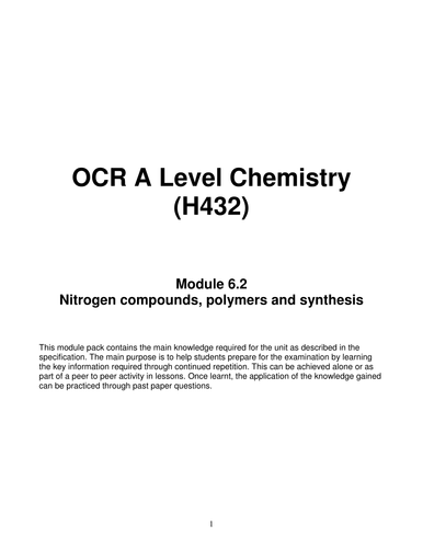 OCR A Level Chemistry (H432) Module 6.2 Nitrogen compounds, polymers ...