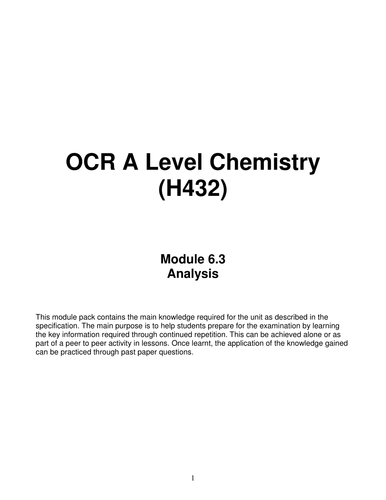 OCR A Level Chemistry (H432) Module 6.3 Analysis | Teaching Resources