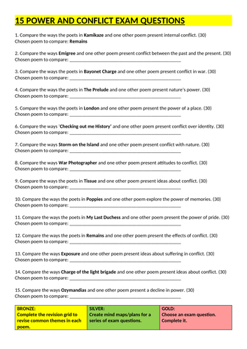 Power and Conflict Poetry Revision Grid: Extended Version | Teaching ...