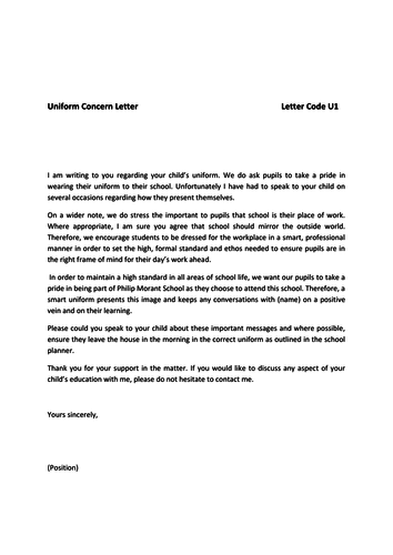 Uniform Letter Home | Teaching Resources