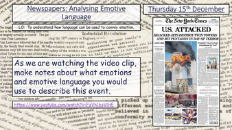 9/11 Emotive Language Newspaper Analysis | Teaching Resources