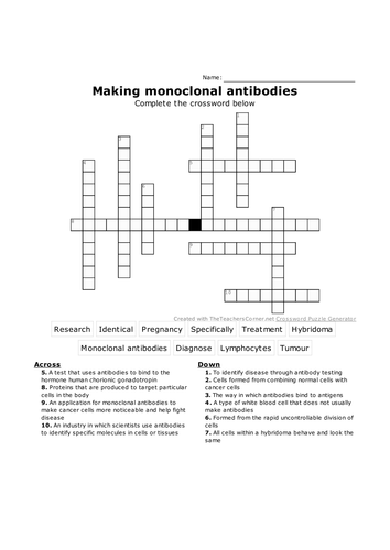 GCSE Biology crosswords NEW specification Chapter 6 Preventing and ...