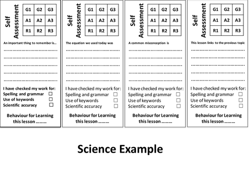 RAG123 Self-Assessment Grid & Student SA slips | Teaching Resources