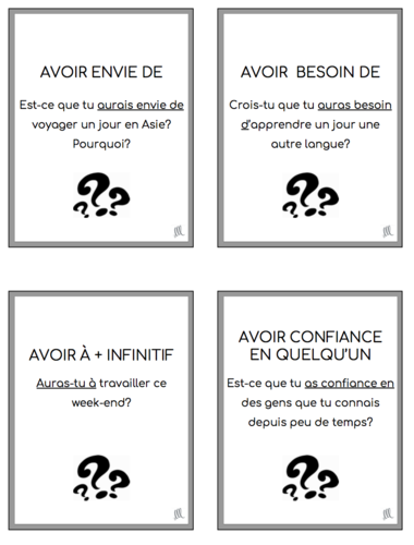 French avoir expressions speaking prompt cards, exercise, list and ...