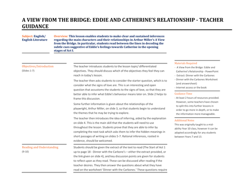 A View from the Bridge: Eddie and Catherine's Relationship | Teaching ...