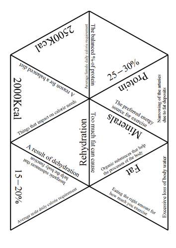 GCSE PE AQA 9-1 Energy use, Diet & Nutrition Tarsia Triangle Puzzle ...