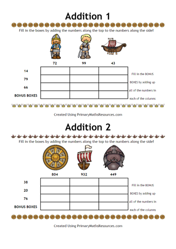 Fun Viking Themed Addition and Subtraction Worksheets for Year 5 ...