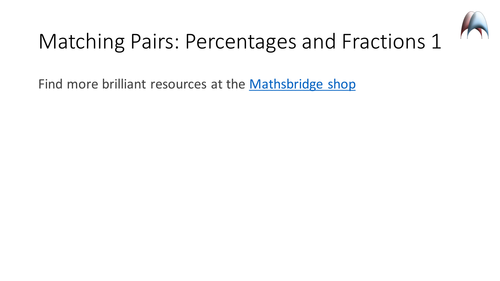 Fractions, Decimals, Percentages Matching Pairs Memory Games | Teaching ...