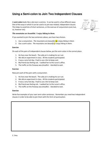 Subject, verb, object and semicolons. PPT and accompanying handout ...