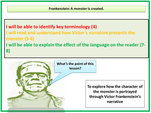 Frankenstein 9-1 Interview lesson. The presentation of the creature in ...